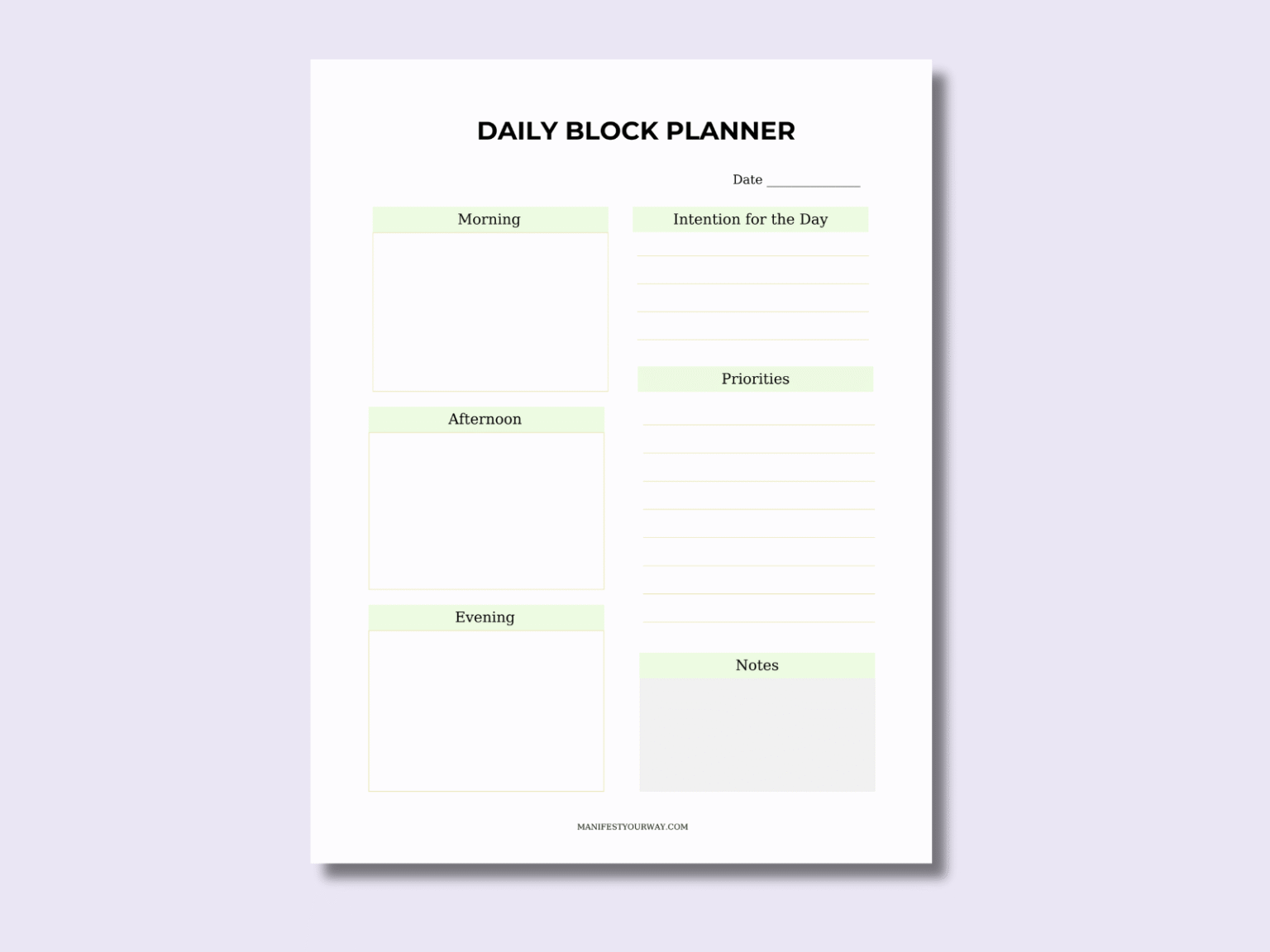 Daily Block Planner Printable - Manifest Your Way