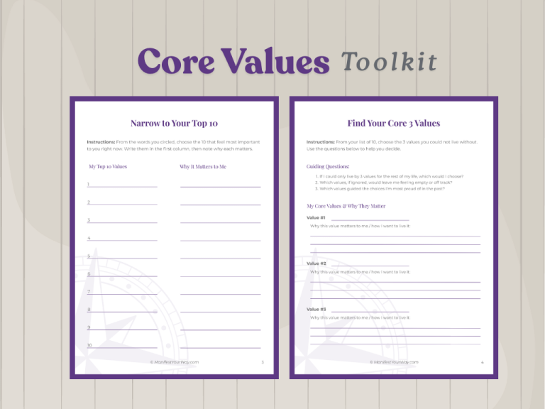 Core Values Worksheet Printable – Sorter Toolkit for Self-Discovery ...
